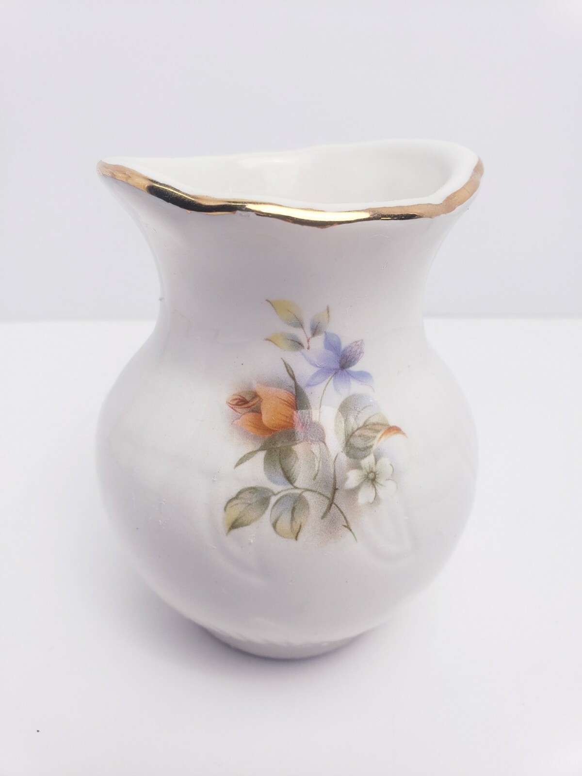 Vintage Marco Pottery Vase White Multicolor Flowers Home Decor Gold ...