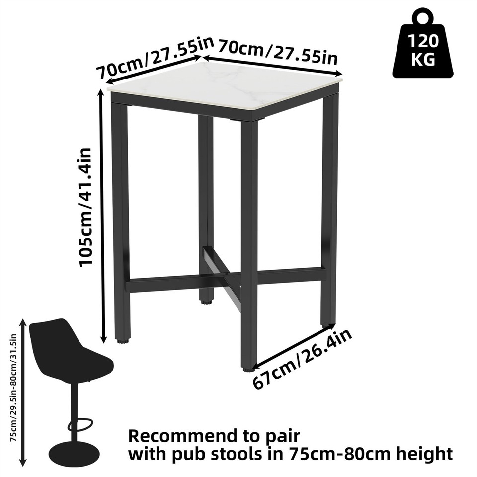 42 Inch High Square Marble Top Pub Table with Metal Frame Breakfast Bar ...