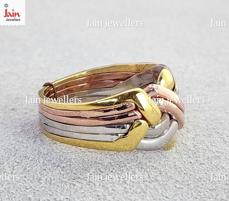 18 Kt, 14 Kt Solid Three Tone Gold Turkish Puzzle Women'S Ring 6 7 8 9 ...