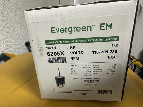 Evergreen EM ECM Indoor Blower Motor 1/2 HP 115/208-230V 1050 RPM ...