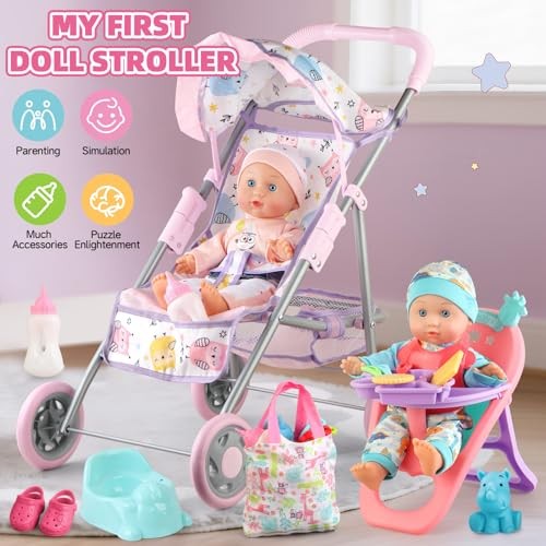 Baby Doll Stroller Play Set with 12.5" Baby Doll,Dining Chair, 2 Sets ...