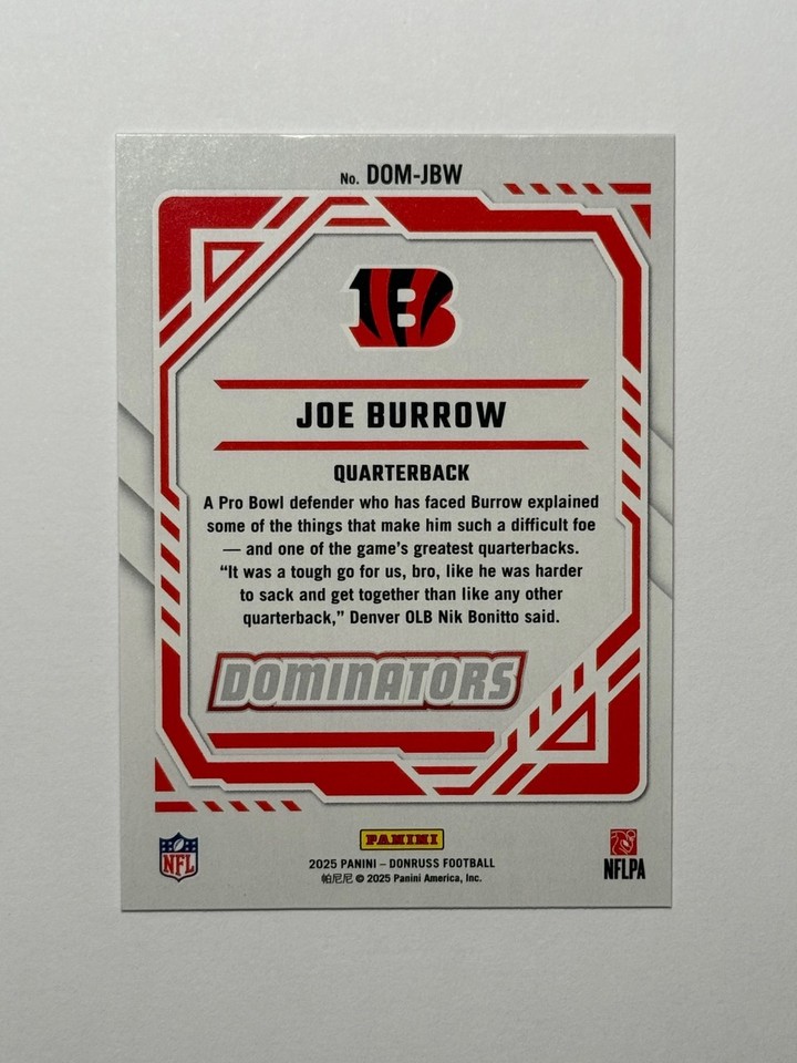 2025 Donruss Football #DOM-JBW JOE BURROW Dominators BUY ANY 2 GET 1 ...