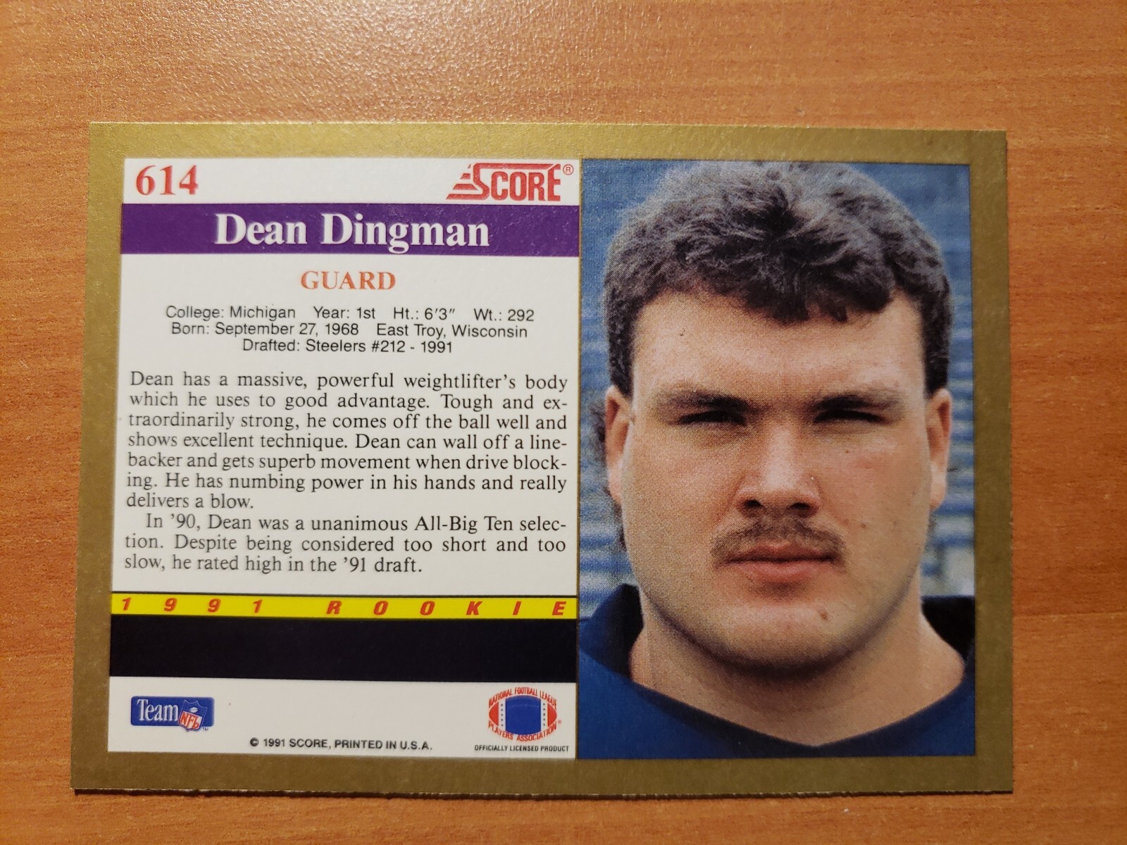 1991 Score #614 Dean Dingman - Rookie - NFL - Fresh Pull | eBay