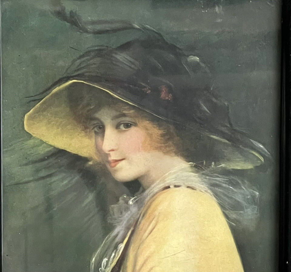 Antique Mini Yard Long Lithograph 11x22 Ross Bryson Lady Wearing Yellow ...