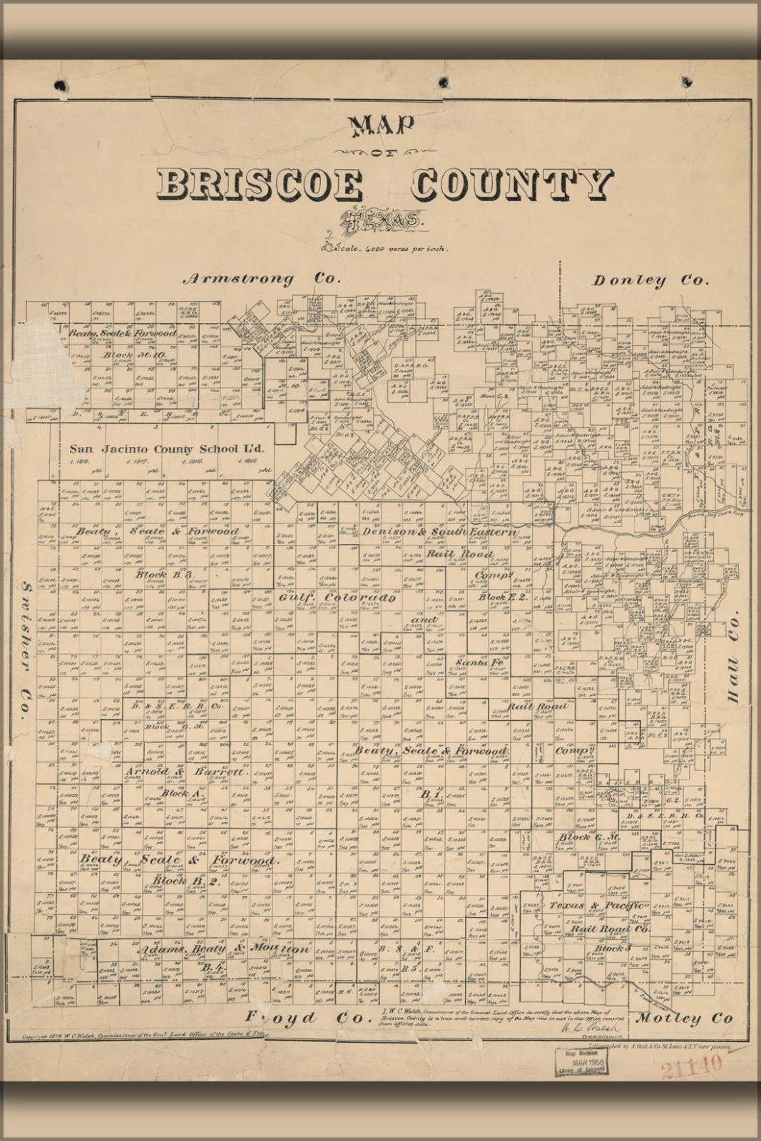 Poster, Many Sizes; Map Of Briscoe County, Texas 1897 | eBay