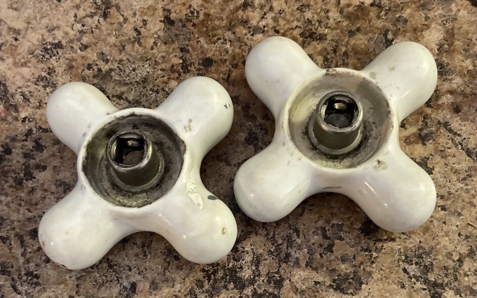 2 Vintage Bathroom Sink Porcelain Cross Handles with ears FARMHOUSE | eBay