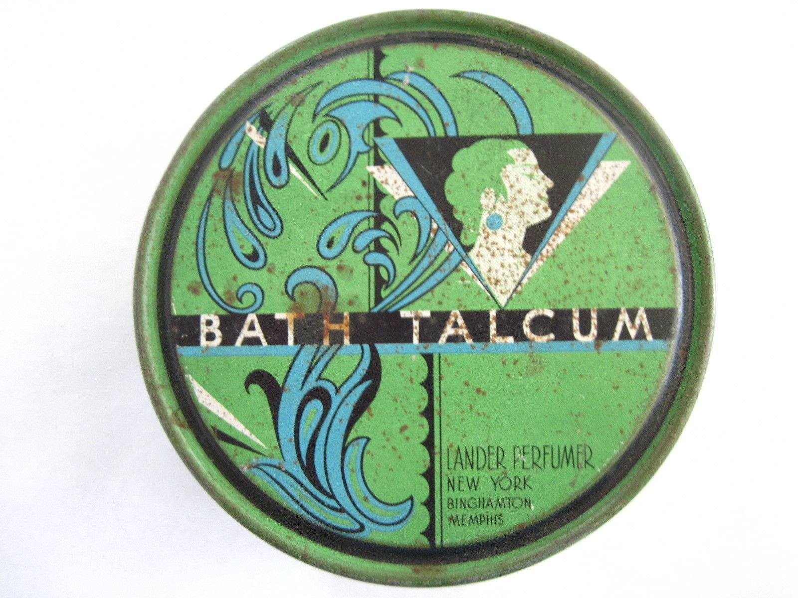 Great Vintage "Bath Talcum" Tin Container w/ Green and Blue Colors * | eBay