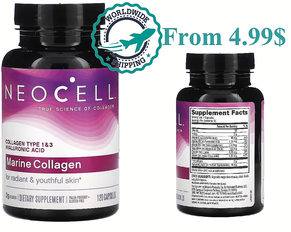 NeoCell Marine Collagen Type 1 & 3 Hyaluronic Acid 120 Capsules ...