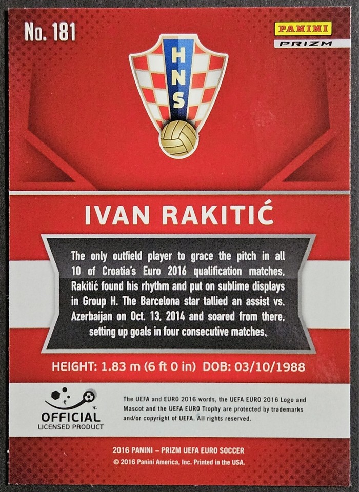 2016 Panini Prizm UEFA Euro Red & Light Blue Prizm #181 Ivan Rakitic ...