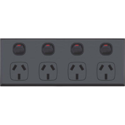 Black Quad Power Point 4 Gang Socket Outlet GPO 10AMP AU Compliance ...