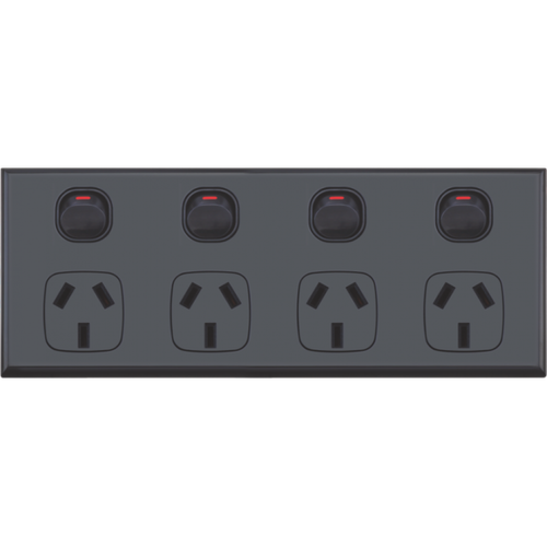 Black Quad Power Point 4 Gang Socket Outlet GPO 10AMP AU Compliance ...