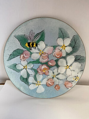 Norman Brumm Copper Enamel Plate 6 Bumble Bee Apple Blossom Signed ...