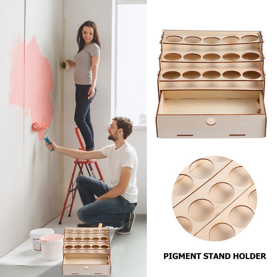 Wooden Paint Rack Pigment Inks Storage Organizer Rack with 15 Bottle ...