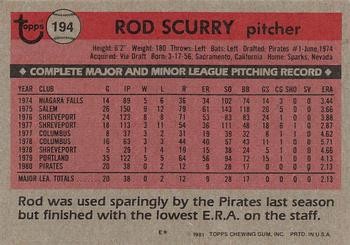 Rod Scurry 1981 Topps 194 Pittsburgh Pirates Rookie Baseball Card | eBay