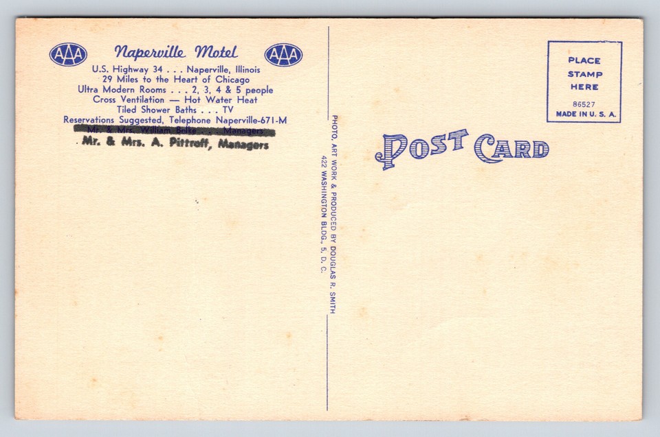 Vintage Postcard Naperville IL Motel Illinois AAA Highway 34 Chicago ...