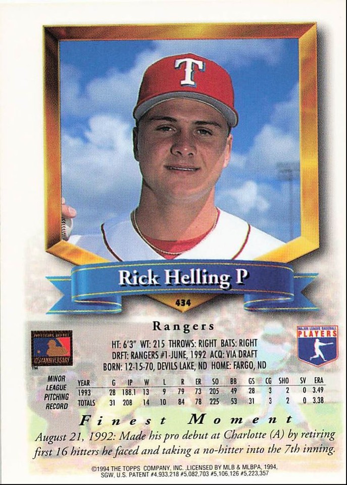 1994 Finest Rick Helling Texas Rangers #434 | eBay