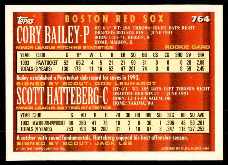 1994 Topps Cory Bailey/Scott Hatteberg Baseball Cards #764 | eBay