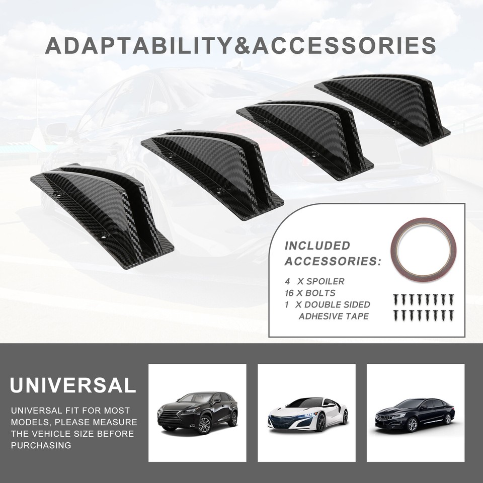 Carbon Look Rear Diffuser Lower Bumper 4-Fin Splitter For MINI COOPER S ...
