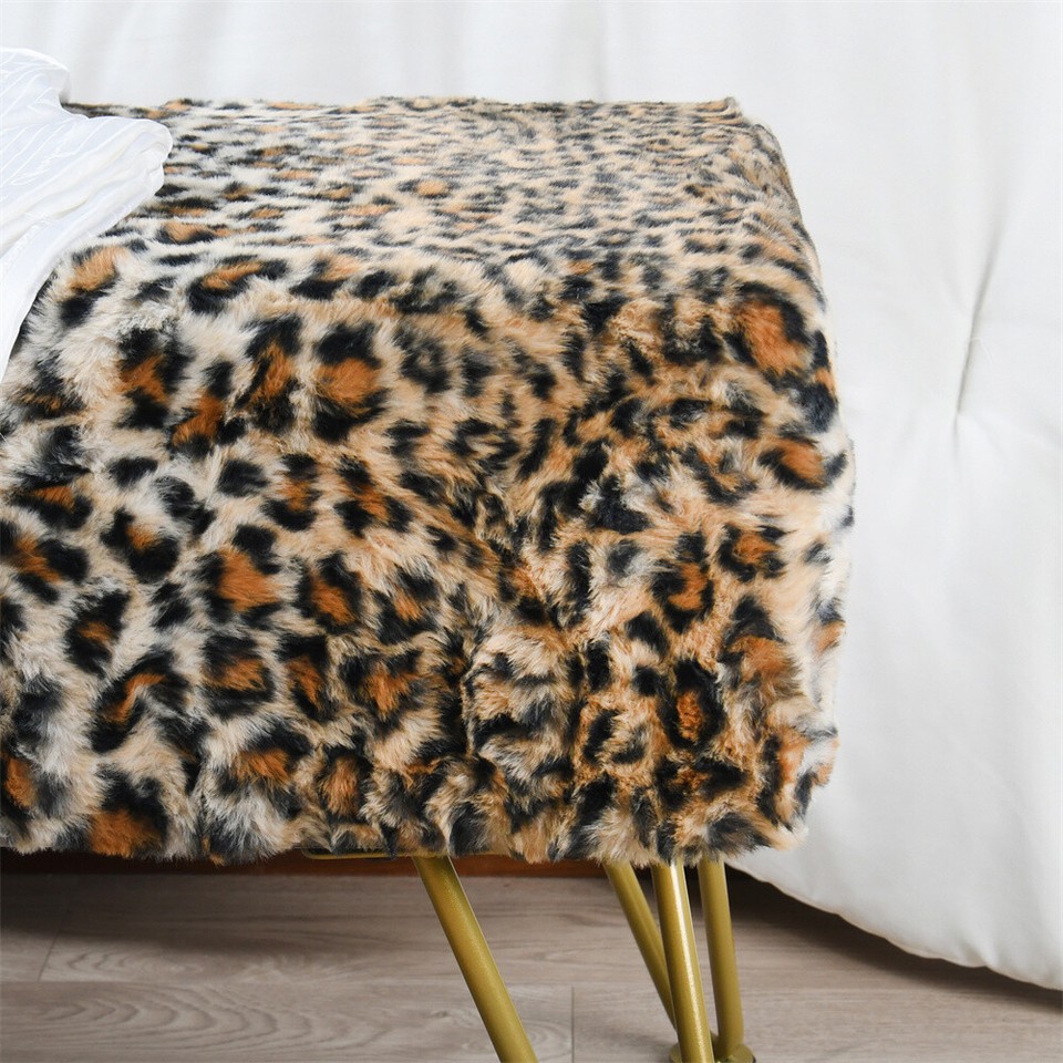 HST Leopard Print Ottoman Faux Fur Footrest Bench Stool Accent Chair ...