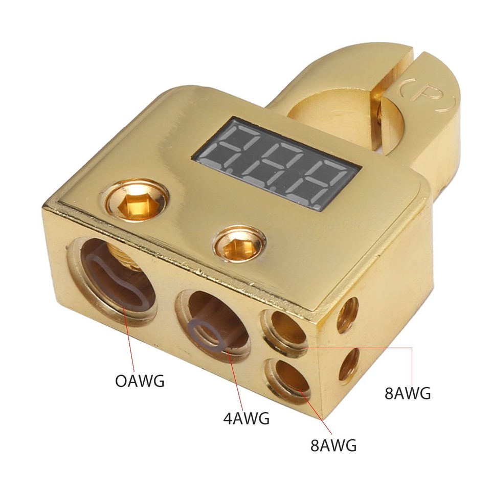 Car Battery Terminal Connectors Kit Digital Voltmeter 0/4/8/10 AWG ...