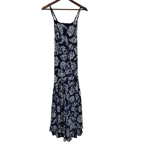 Madewell Textured Floral Print Maxi Dress Size 00 Navy Blue White ...