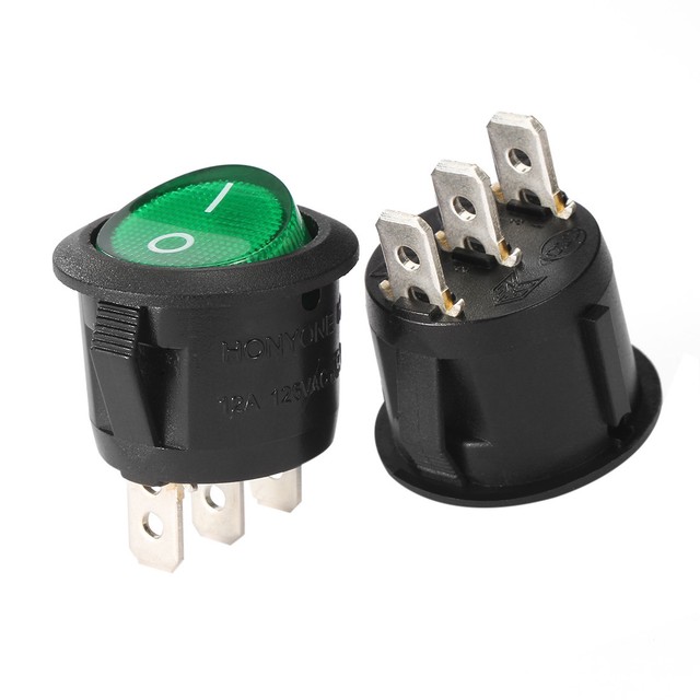 5Pcs Green Lamp 3 Terminal SPST 2 Position Round Button Rocker Switch ...