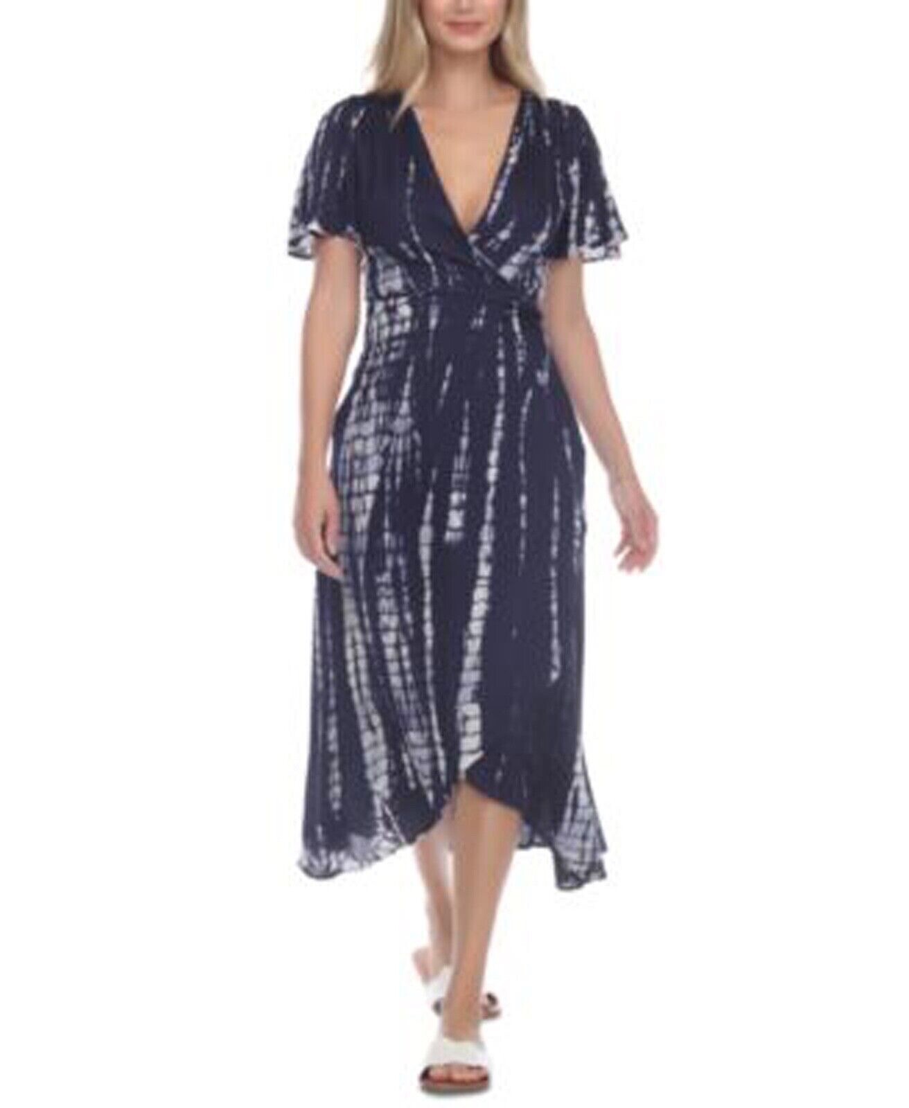 Raviya Women's Tie Dye Print Cover Up Wrap Dress Swimsuit Blue Size ...