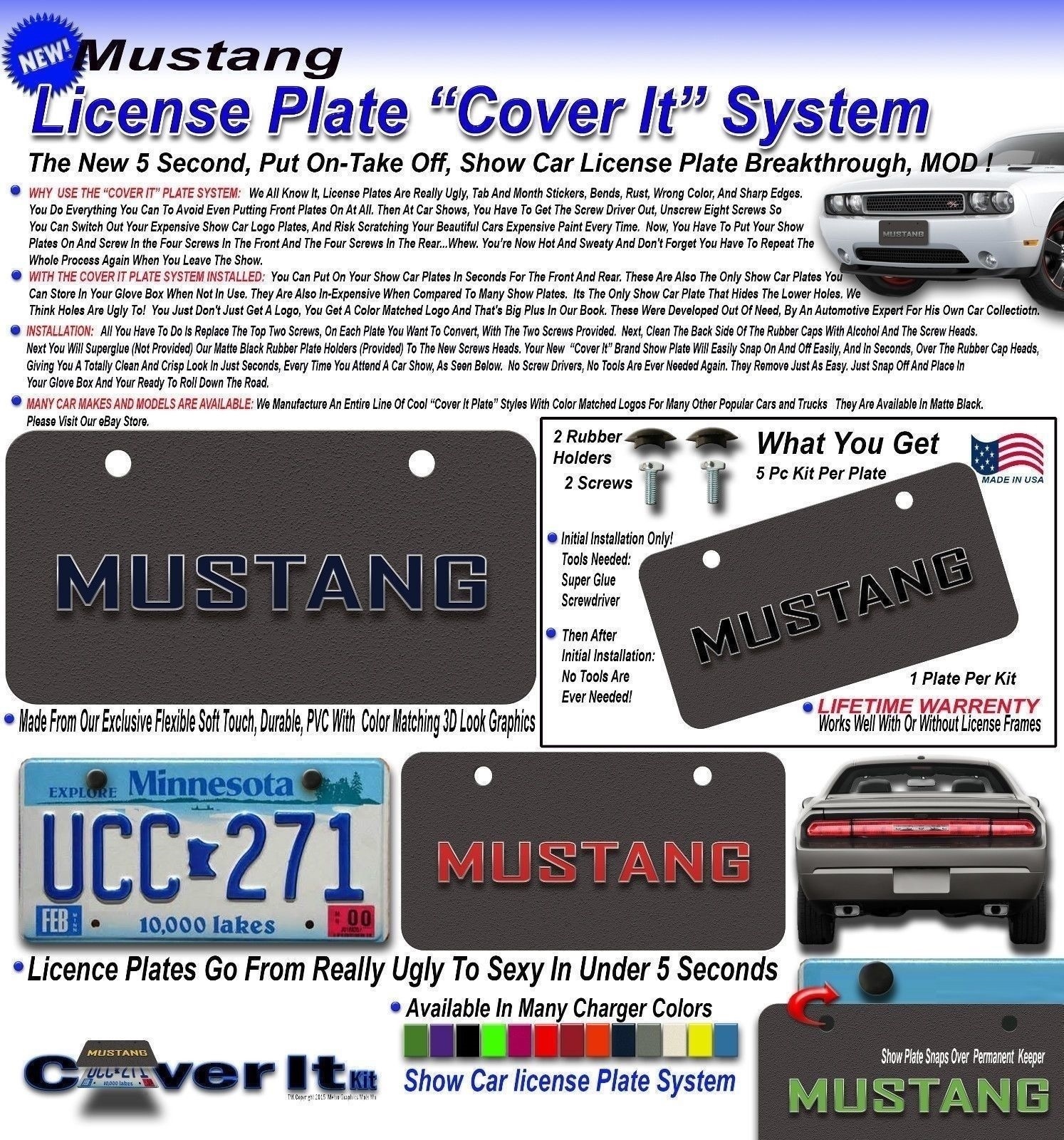 "Cover It" System Vanity Show Plates Removable License Plate fits Ford ...