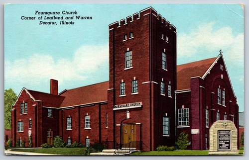 Decatur Illinois~Leafland & Warren Foursquare Church~1953 Postcard | eBay
