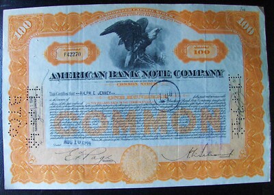 Stock certificate American Bank Note Company Back with 2 Transfer ...