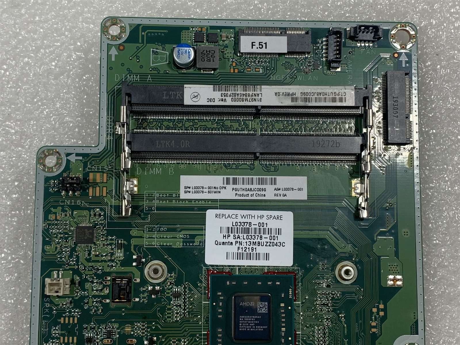 HP 22-C All in One L03378-001 601 Motherboard A6-9225 15W DAN97CMB6D0 ...