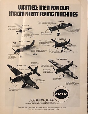 1972 Cox Gas Powered Model Planes PRINT AD Magnificent Flying Machines ...