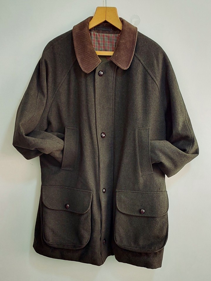 Vintage Barbour M67 Jacket Overcoat Green Loden Wool Hunting Plaid Size ...