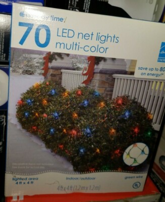 70 Multi-Color LED Net Lights Holiday Time 4' x 4' Green Wire Indoor ...