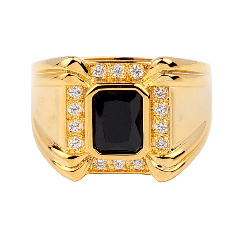 Gold Color 925 Sterling Silver Men Ring Broad Band CZ Jewelry Cool Wear ...