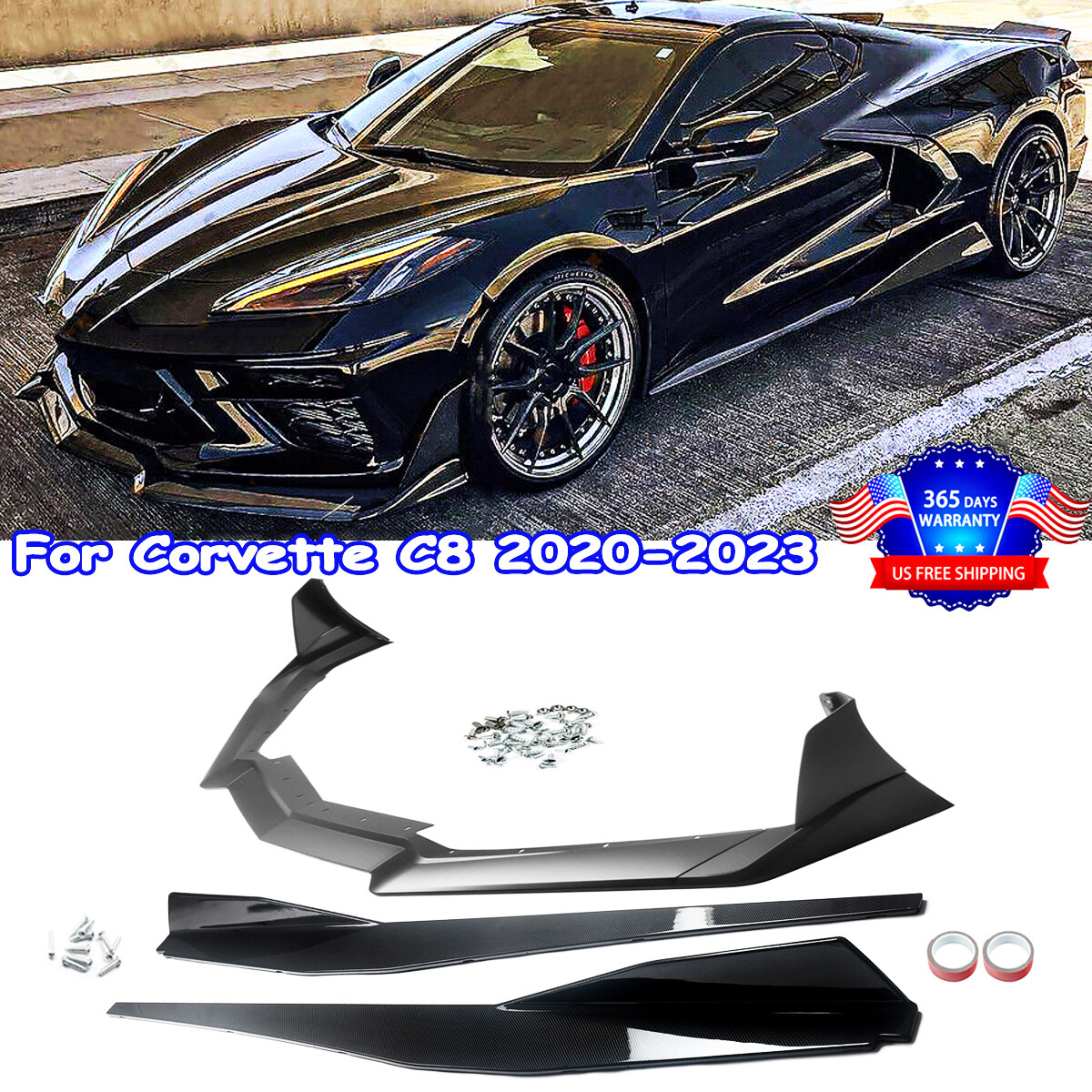 For 2020-2023 Corvette C8 Z51 STG 3 Winglet Front Lip & Side Skirts ...