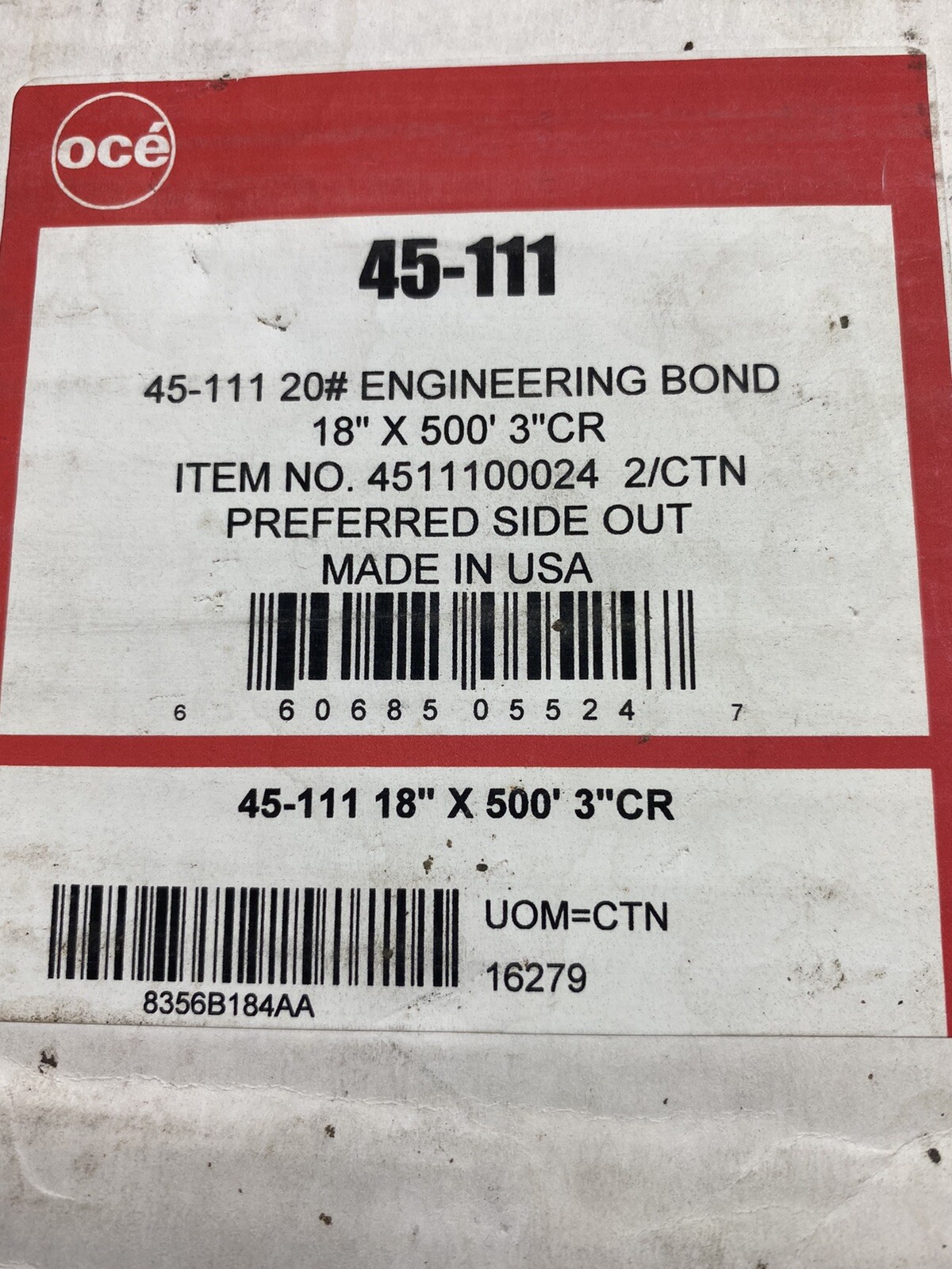 Oce 45-111 Engineering Bond Paper 18”x500’ 3” CR ( 2 rolls) | eBay