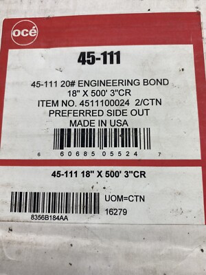 Oce 45-111 Engineering Bond Paper 18”x500’ 3” CR ( 2 rolls) | eBay