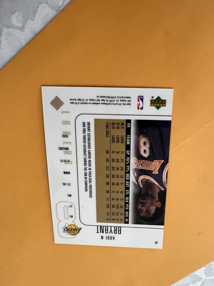 KOBE BRYANT LAKERS 1999 UPPER DECK SPX BASKETBALL CARD #37 HIS MOST ...