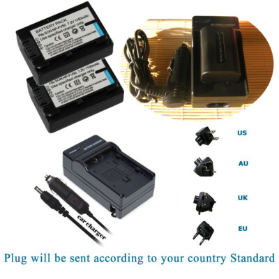 2 Battery for SONY NP-FV50 HDR-XR106E HDR-XR150 HDR-XR155E HDR-XR160 ...