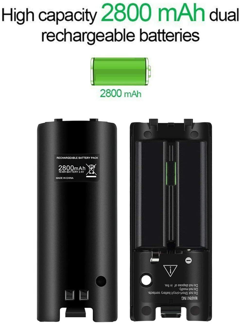 2X For Wii Remote Controller Batteries 2800mAh Rechargeable Black ...