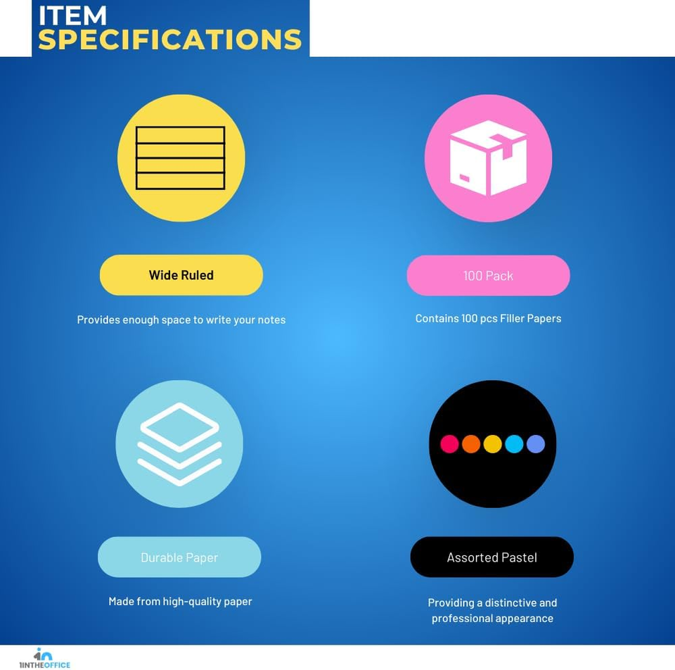 1Intheoffice Colored Notebook Paper, 8.5X11 Wide Ruled Lined Loose Leaf ...