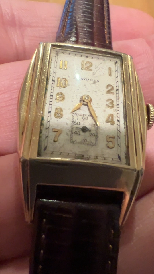 Vintage Longines tank rare yellow Gold filled deco case 11L 15 Jewel ...