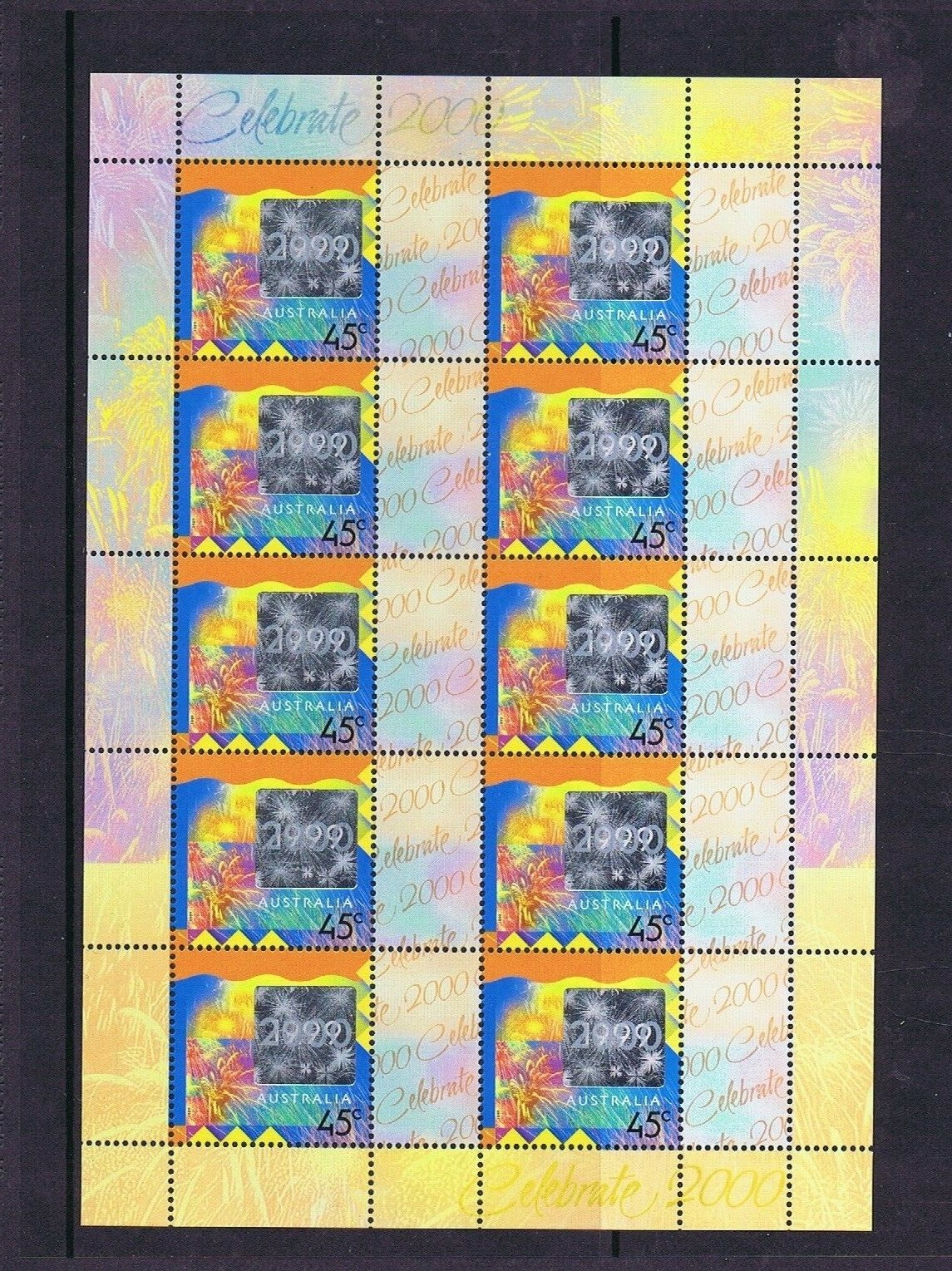 Australian Decimal Stamps 1999 45c Hologram, Celebrate 2000 SHEETLET 10 ...