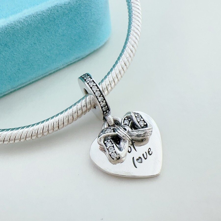 Authentic Pandora 925 Sterling Silver BOW & LOVE Heart Dangle Charm ...