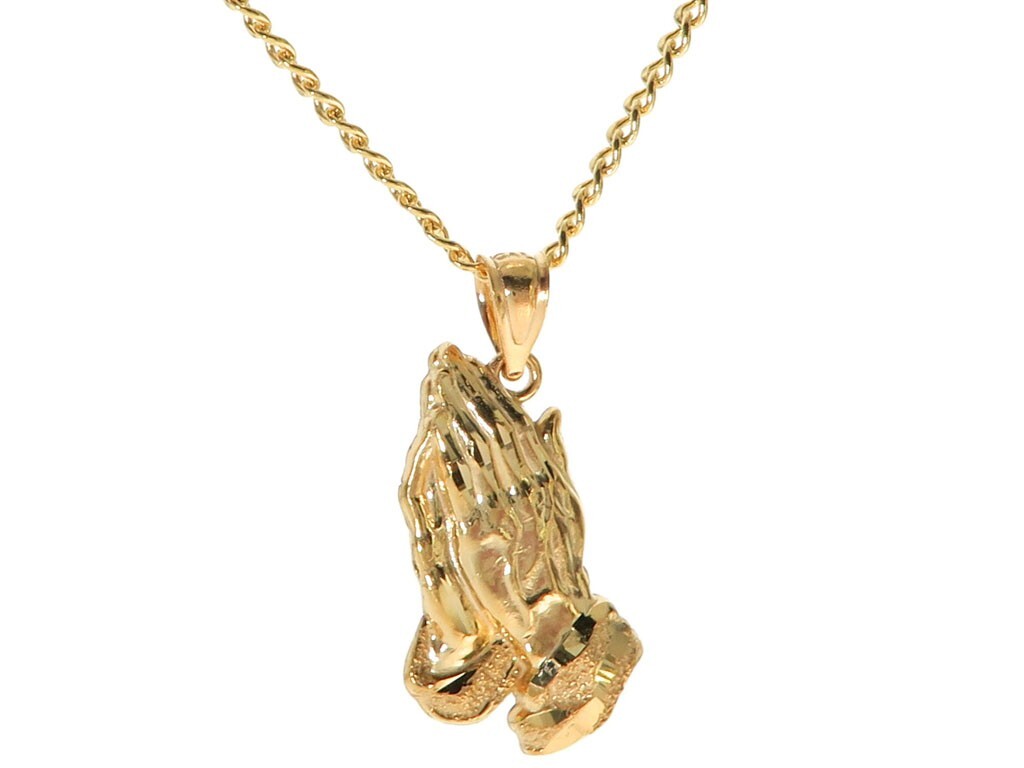 Yellow Gold Praying Hands Chain 10k gold ( Length: 26mm, Width: 11mm, 3 ...