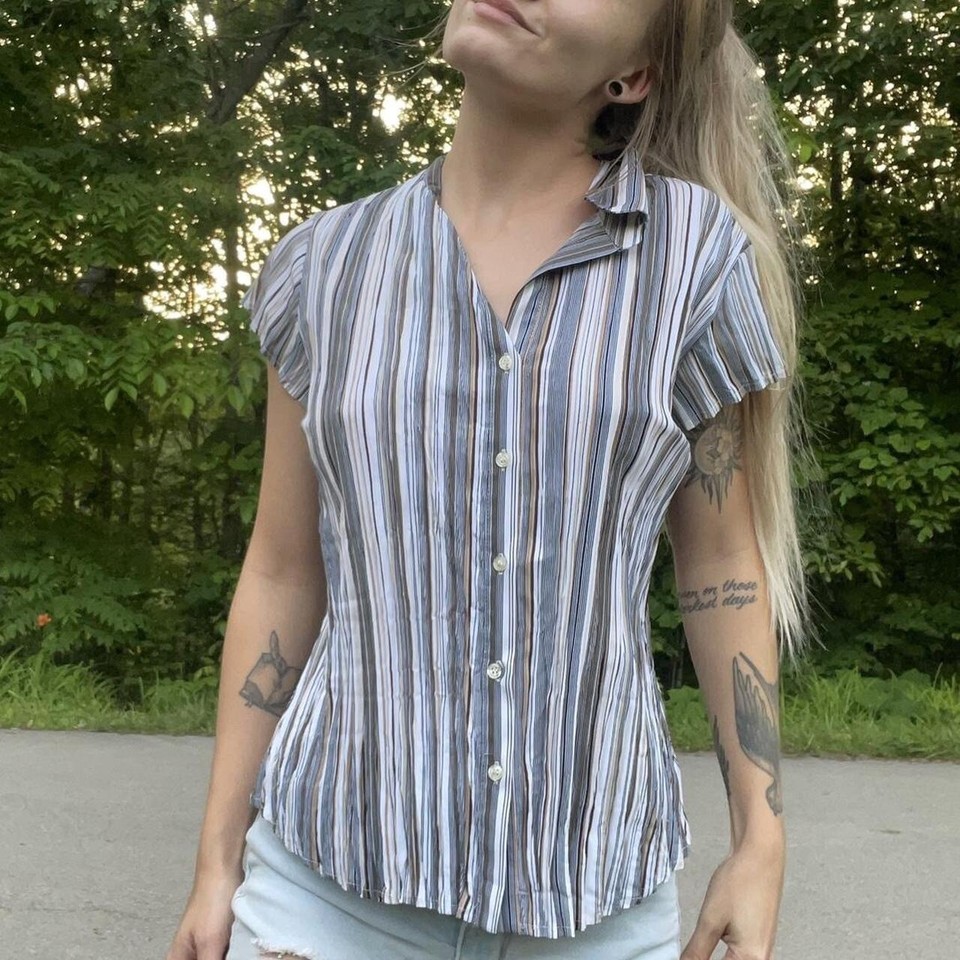 Striped Short Sleeve Button Up Shirt | eBay