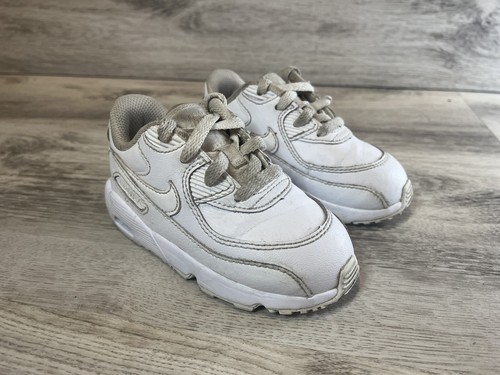 Nike Air Max 90 LTR Triple White Toddlers Athletic Shoes Size 7C 833416 ...