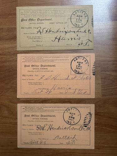 United States Post Office Department 1907 - Registry Return Receipt ...