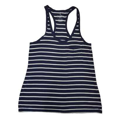 American Eagle Medium Soft & Sexy Blue Striped Racerback Oversized Tank ...
